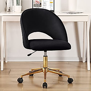 Furnimart Home Office Chair Modern Swivel Vanity Chair with Gold Base Armless Desk Chair with Wheels Cute Task Chair Mid-Back for Dorm Living Room Bedroom Studying Room Vanity Room(Black)