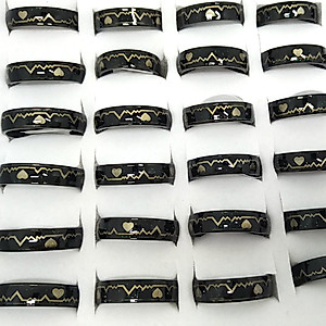 JEYKAY Color Changing Titanium/Stainless Steel Mood Ring, EKG w/Hearts Design, Gift Box Included. (Change Color, 10)