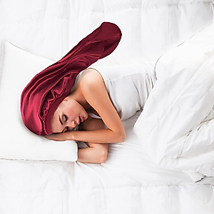 Aquior Large Satin Bonnet Sleep Cap, 2 Pcs Long Silk Bonnet for Braids Bonnets for Black Women No Fading Silk Elastic Well-Sealed Band Hair Cap