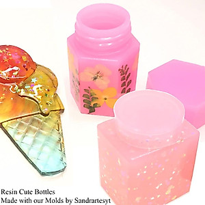 FUNSHOWCASE Bottle Container Epoxy Resin Silicone Tray with Screw Caps for Storage Jar, Jewelry Container, Hexagon Rectangle 2-in-Set Large Height 3.7inch