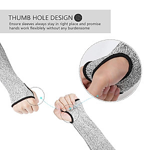 Cut Resistant Sleeves with Thumb Hole, Arm Protection Knit Sleeves, Level 5 Protection, Slash Resistant Safety Protective Sleeves, Grey, 1 Pair
