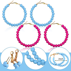 Bonuci 9 Pairs Beaded Hoop Earrings for Women Bohemian Bead Earrings Mixed Color Dangle Earrings (Bright,acrylic)