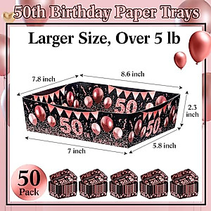Tenceur 50 Pcs 50th Birthday Party Supplies Trays 5 lb Black and Rose Gold Large Paper Boats for Food Disposable Snack Serving Nacho Trays for Men Women Happy 50 Years Birthday Party Supplies