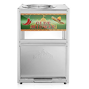 Olde Midway Nacho Chip Warmer Machine with Scoop, Commercial Grade Stainless Steel Concession Stand Display with Glass Door