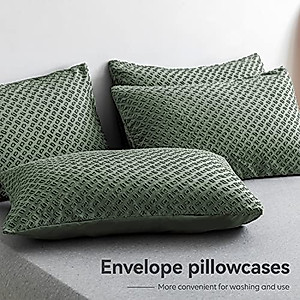 JELLYMONI Green Duvet Cover Queen Size - Soft Microfiber Queen Duvet Cover Set with Zipper Closure & Corner Ties, 3 Pieces Rectangle Embroidery Tufted Bedding Set for All Seasons (No Comforter)