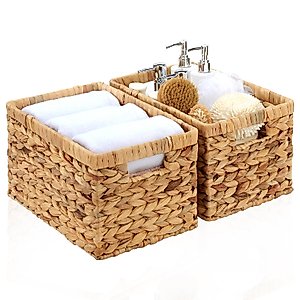 Edergoo Wicker Storage Basket, Water Hyacinth Storage Baskets with Built-in Handles, Large Wicker Baskets for Storage, 2 Pack Wicker Baskets for Organizing, Natural