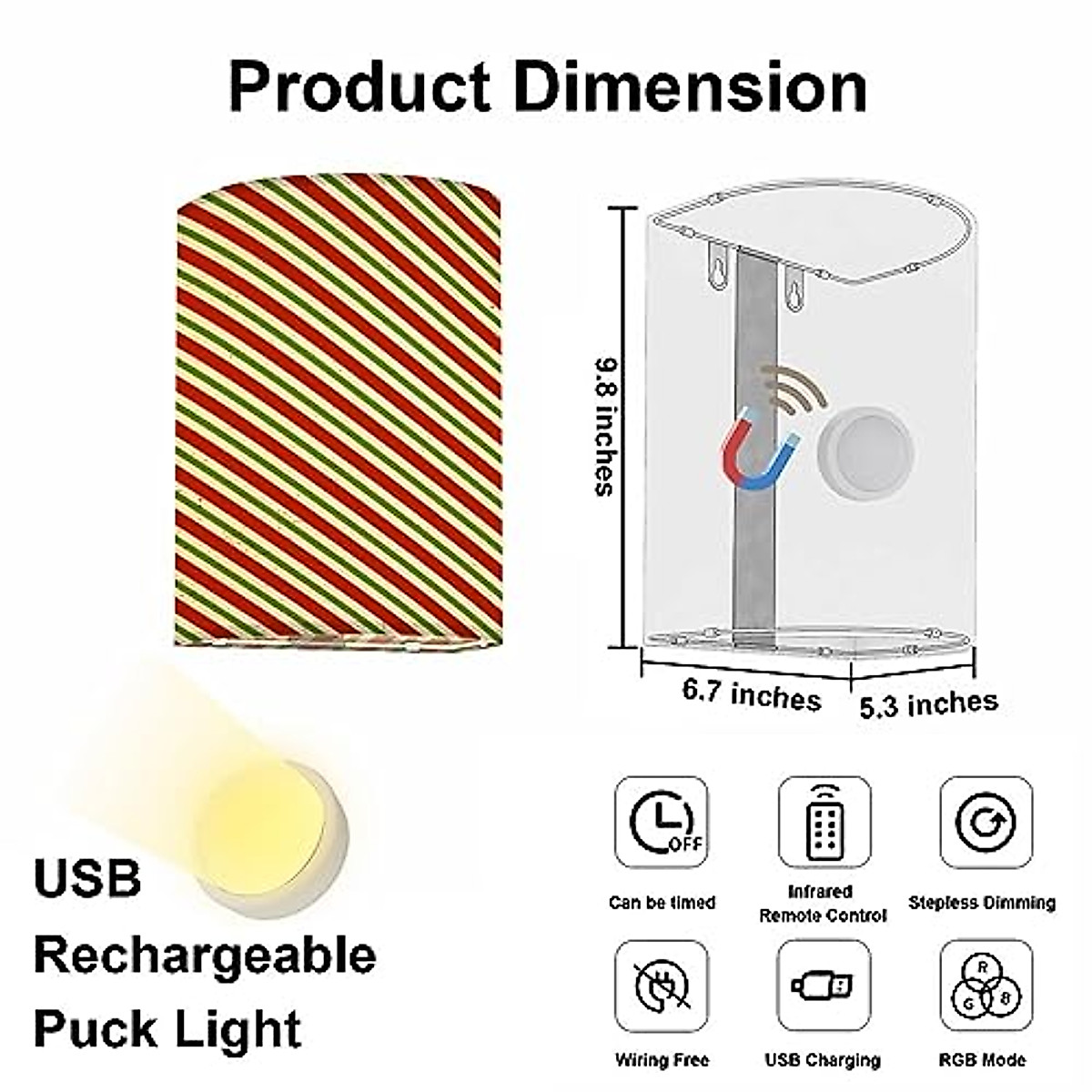 AURFIAIUOP Rechargeable Sconces Set of Two Red Green White Diagonal Lines Seamless Adjustable Brightness Fabric Wall Lamps Wireless Lights Fixtures for Bedroom Living Room Hallway