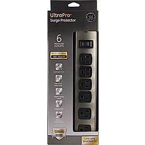 GE UltraPro 6-Outlet Surge Protector, Brushed Nickel, 34767