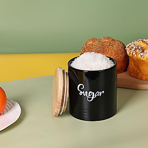 LEETOYI Porcelain Food Storage Containers with Lid, 4.5 Inch 31oz, Black Labeled Sugar