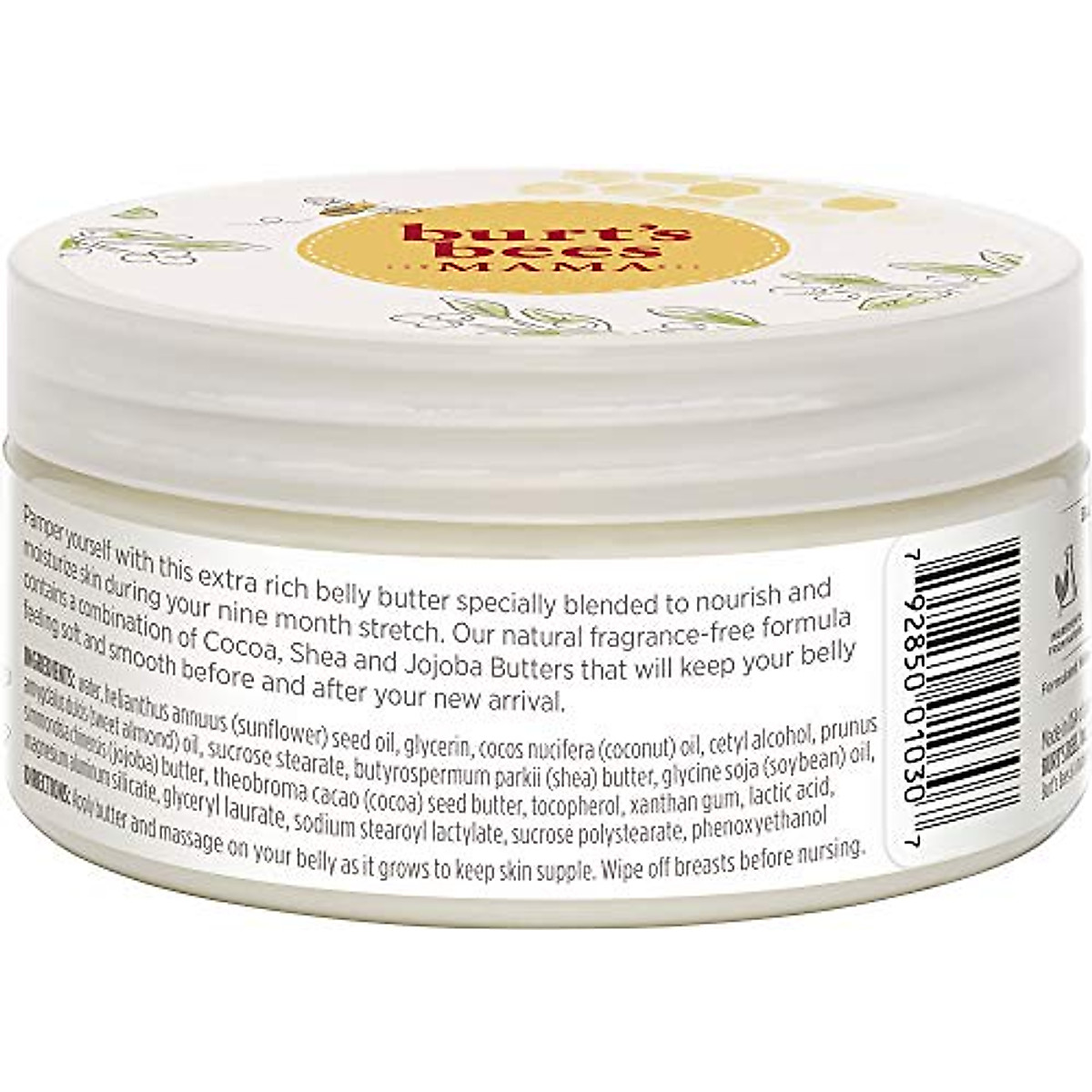 Burt's Bees Mama Bee Belly Butter, Fragrance Free Lotion, 6.5 Ounce Tub