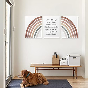 XWELLDAN Boho Rainbow Little Girl Wall Art Canvas Prints, Baby Shower Gifts for Girls, Modern Bohemia Wall Art Decor for Home Baby Girls Room Nursery Bedroom, 11 x 14 Inch Set of 3, Framed