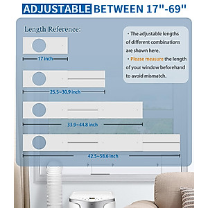 Angooni Upgraded 4-in-1 Universal Portable Air Conditioner Window Kit, Sliding Window Vent Kit for 5.9”/5.1” Hoses, Adjustable Portable AC Vent Kit from 17” to 59”, Indoor AC Window Kit, White