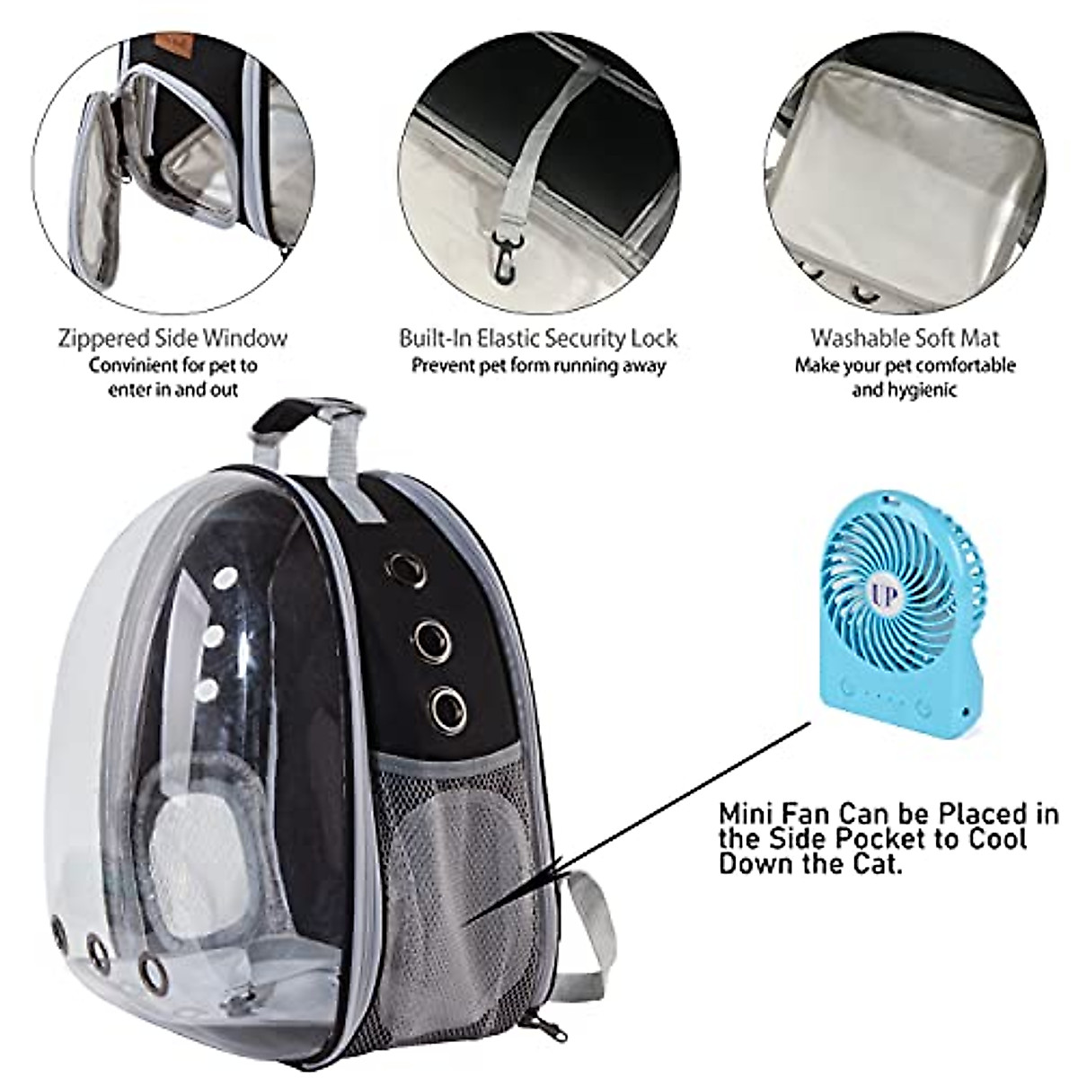 XZKING Cat Backpack Carrier Bubble Bag, Transparent Space Capsule Pet Carrier Dog Hiking Backpack, Small Dog Backpack Carrier for Cats Puppies Airline Approved Travel Carrier Outdoor Use Black