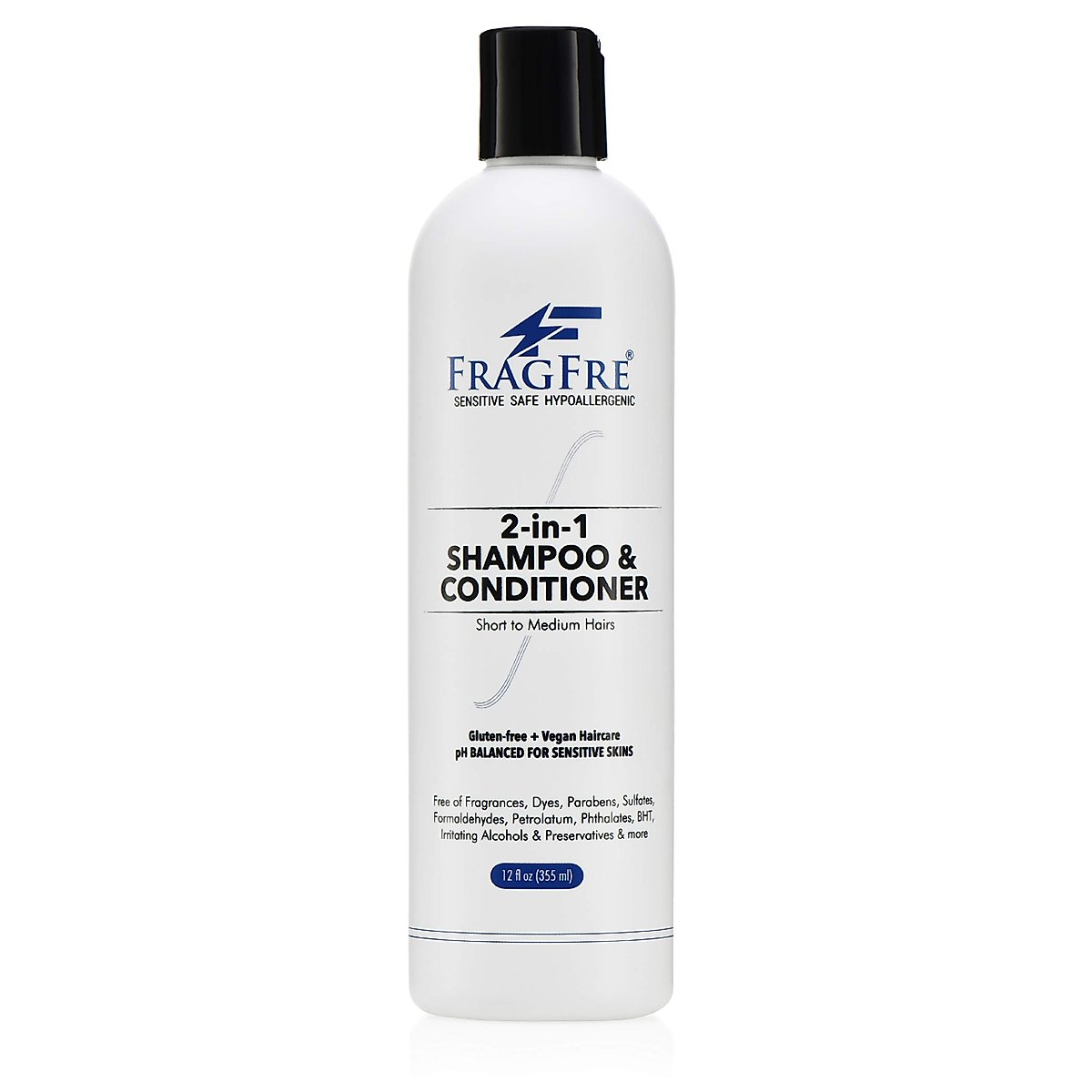 FRAGFRE 2 in 1 Shampoo and Conditioner 12 oz - Fragrance Free Conditioning Shampoo for Short to Medium Hairs - Color Safe Wash and Go - Sulfate Free Cleansing Conditioner for Sensitive Scalps (1 Pack)