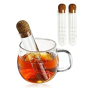 2 PCS Glass Tea Infuser, Glass Reusable Tea Strainer with Cork Lid Drinkware for Loose Tea, Tea Diffusers For Loose Tea