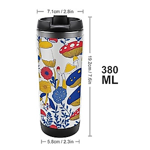 Mushrooms and Flowers Travel Coffee Mug Reusable Insulated Drinking Cup with Lid for Home Outdoor Works 13 Oz