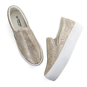 JABASIC Womens Fashion Sneakers Casual Slip On Platform Shoes Loafers (5M,Golden)