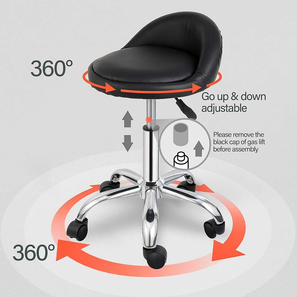Nova Microdermabrasion Rolling Stool Swivel Salon Stool Chair Adjustable Drafting Stool Tattoo Office Massage Medical Facial Spa Stool with PU Cushion Backrest(Black)