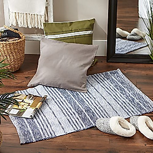 DII Woven Rag Rug Collection Recycled Yarn Variegated Rustic Stripe, 2x3', French Blue