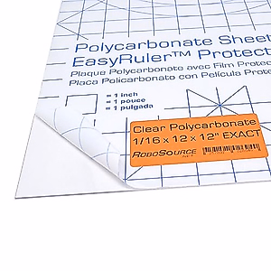 Polycarbonate Clear Plastic Sheet 12" X 12" X 0.0625" (1/16") Exact with EasyRuler Film, Shatter Resistant, Easy to Cut, Bend, Mold Than Plexiglass. Window Panel, Industrial, Hobby, Home, DIY, Crafts.