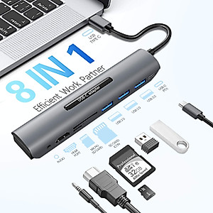 USB C Laptop Docking Station, 8 in 1 USB C Hub - 4K HDMI, USB C Multiport Adapter with USB 3.0 Ports, 60W Type-C Fast Charging, SD/TF Card Reader - Compatible with MacBook Pro/Air/XPS/Type C Devices