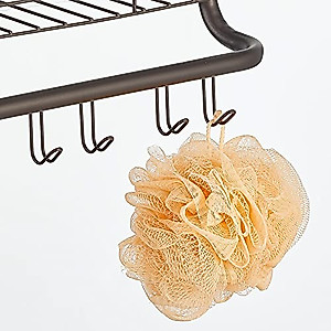 mDesign Extra Wide Hanging Shower Caddy Storage Organizer, Metal Wire Bathroom Organization Center with Built-In Hooks and Baskets on 2 Levels for Shampoo, Body Wash, Loofahs - Bronze