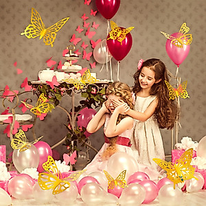 Yeaqee 48 Pcs Large Butterfly Party Decoration 3D Butterflies Wall Decor Set 2 Sizes 3 Styles Large Stickers for Birthday Baby Shower Nursery Bedroom Wedding Decor Cutouts (Gold)