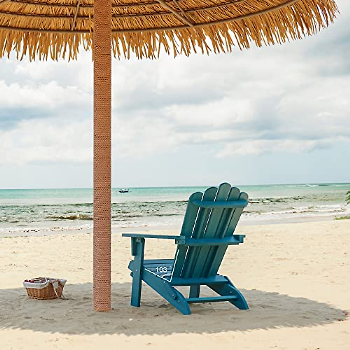 ACUEL Folding Adirondack Chair, Poly Lumber Fire Pit Chair, Durable All-Weather Patio Chairs for Garden, 350 Lbs Support Oversized Adirondack Chair(Blue, 1 pc)