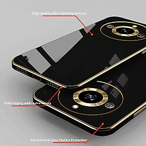 Wousunly Compatible with Realme 11 Pro Plus Case Silicone Pink, Plating Realme 11 Pro Plus Phone Case Shockproof Thin and Soft Cover (Black) …