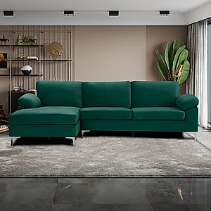 LCH Sectional Couch Living Room,Modern Futon Chaise L-Shape with Arm-Pillows & Metal Legs,Left Hand Facing,Up to 3-Seat Capacity Sleeper Sofa (Velvet Green)