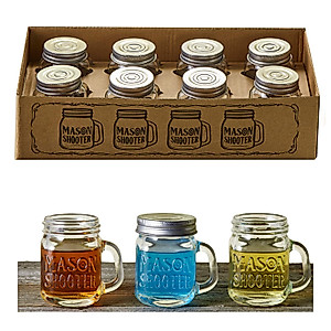 Hayley Cherie Mason Jar Shot Glasses with Leak Proof Lids (Set of 8) Mini Mason Shooter with Handles 2oz for Drinks, Liqueurs, Favors, Desserts, Parties, Gifts