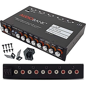 Audiobank EQ7 1/2 Din 7 Band Car Audio Equalizer EQ w/Front, Rear/Frequency Adjustable /3 RCA Input for Portable Devices + Subwoofer Output Built-in 43-120Hz, 60-200Hz