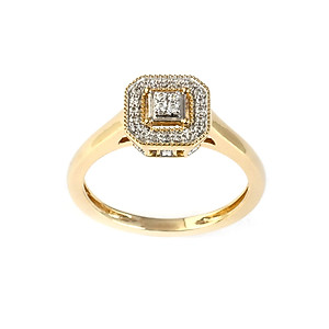 Sterling Silver with Yellow Gold Plating 1/10Ct TDW Radiant-Cut Diamond Framed Fashion Ring by Diamond Hub Love Gift for Women(I-J, I2)6.5