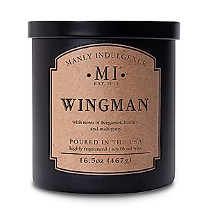 Manly Indulgence Wingman Scented Jar Candle, Classic+ Collection, 2 Wick, 16.5 oz - Up to 60 Hours Burn