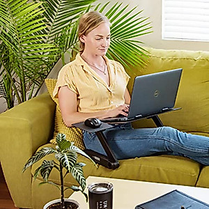 WorkEZ Best Adjustable Laptop Cooling Stand & Lap Desk for Bed Couch w/ Mouse Pad. Ergonomic Height Angle tilt Aluminum Desktop Portable MacBook Computer Riser Table Cooler Folding Holder XL-Black