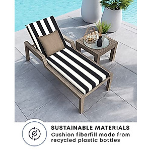 Honeycomb Outdoor Cabana Stripe Black & Ivory Chaise Lounge Cushion: Recycled Fiberfill, Weather Resistant, Reversible, Comfortable and Stylish Patio Cushion: 22.5" W x 70" L x 3.5” T