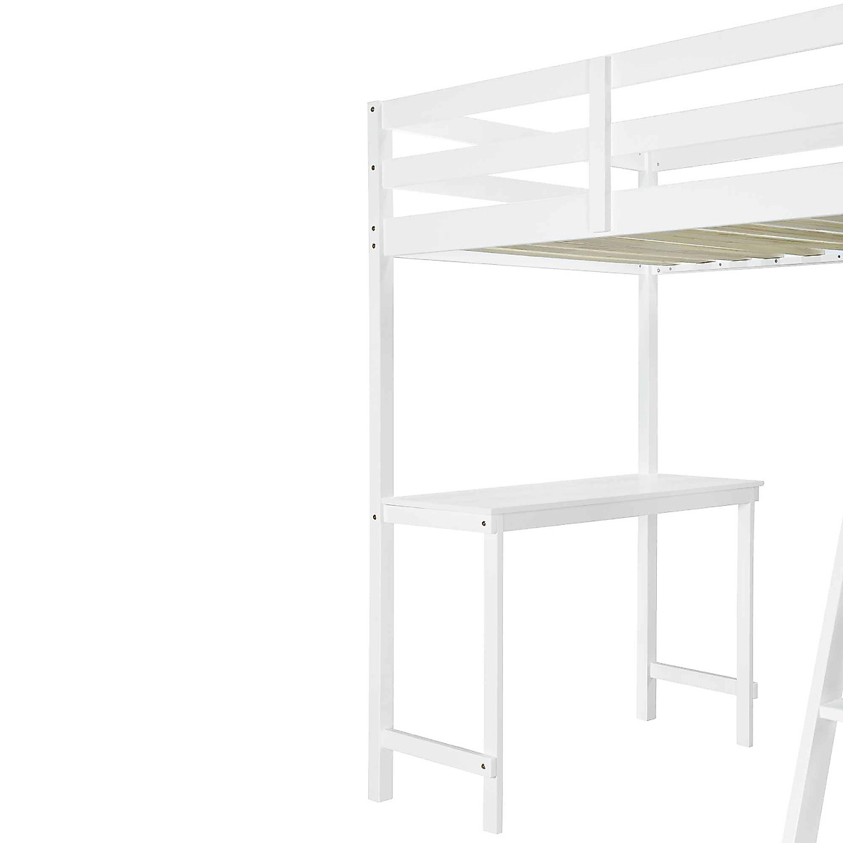 ATY Twin Size Loft Bed with 4 Storage Shelves and Wardrobe, Solid Wood Bedframe w/Desk & Ladder, Maximum Space, No Spring Needed Required, for Kids Teens Adults, White