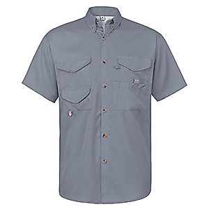 Alimens & Gentle Men's Short Sleeve UPF 40 Sun Protection Wicking Fabric Outdoor Fishing Shirt, Grey, Large