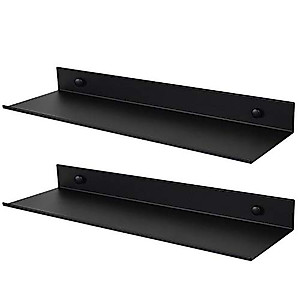 TLBTEK 2 Pcs 16inch Black Floating Shelves,Rustic Farmhouse Floating Shelves Wall Mounted Storage for Bathroom, Bedroom, Living Room, Kitchen