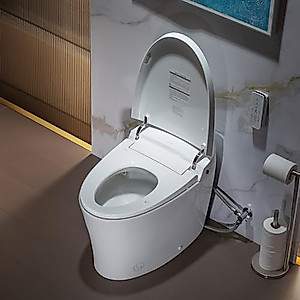 WOODBRIDGE Smart Bidet Toilet, Auto Open & Close, Auto Flush, Foot Sensor Operation, Heated Seat and Integrated Multi Function Remote Control in White,EBT 700
