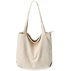 EIMMBD Corduroy Tote Bag for Women - Crossbody Bag Casual Tote Handbag Shoulder Boho Bag Large Tote Bag with Pockets for School Office Shopping Travel Work (Beige)