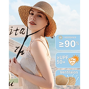 Beach Hats for Women, Beach Hat Womens UPF 50+, Straw Hat for Women Sun Hat Foldable Roll up Cap Khaki