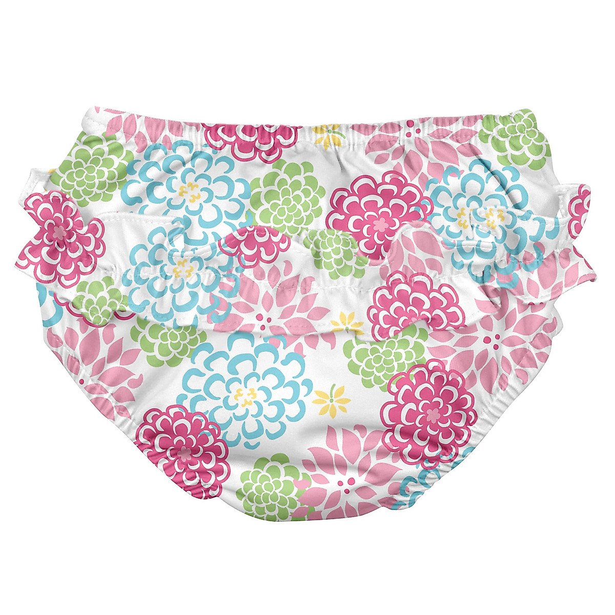 i play. by green sprouts baby girls Ruffle Snap Reusable Absorbent Swimsuit and Toddler Swim Diaper, White Zinnia, 5T US