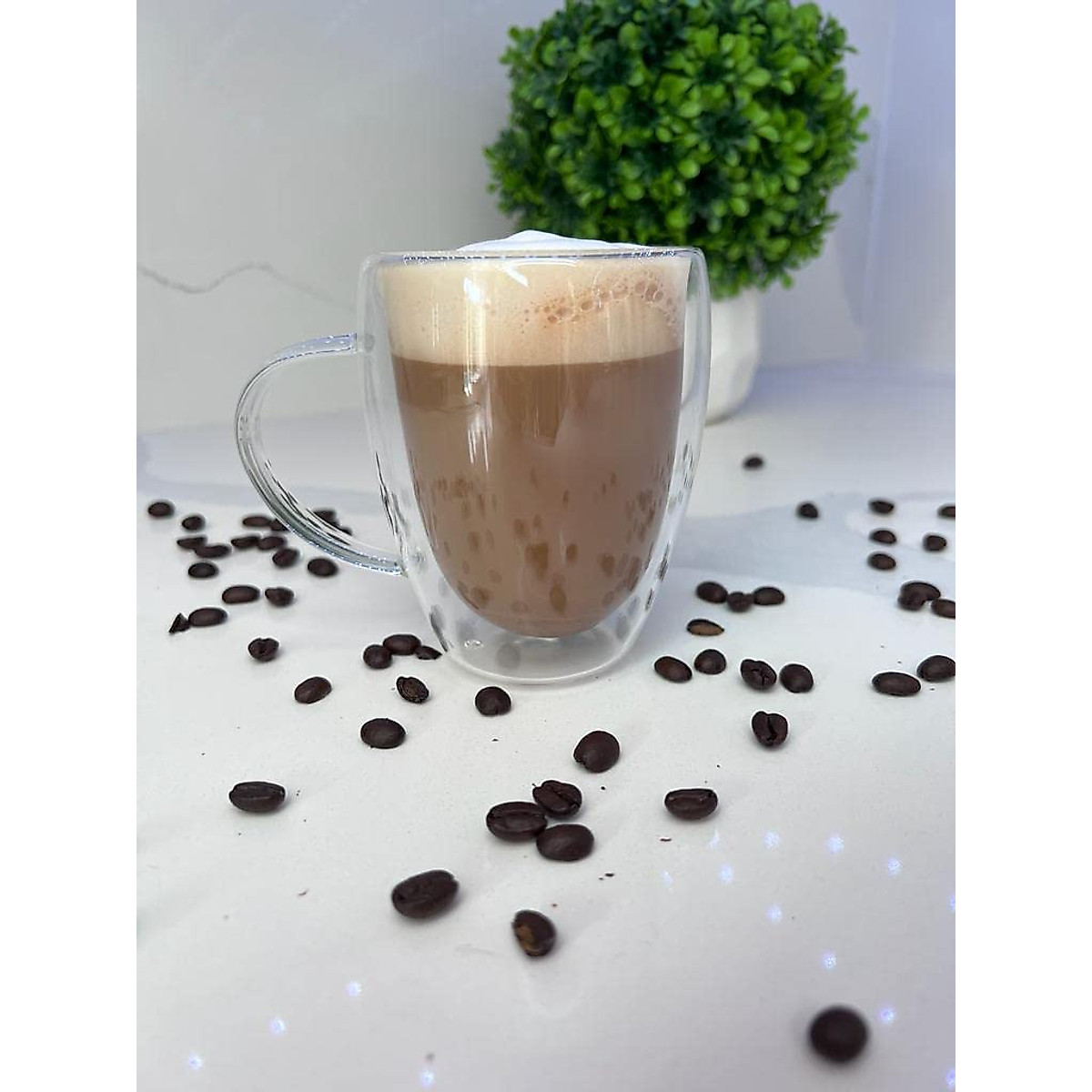 Blooming Life Style 2-Pack 12 Oz Double Walled Glass Coffee Mugs with Handle,Insulated Layer Coffee Cups,Clear Borosilicate Glass Mugs,Perfect for Cappuccino,Tea,Latte,Espresso,Hot Beverage