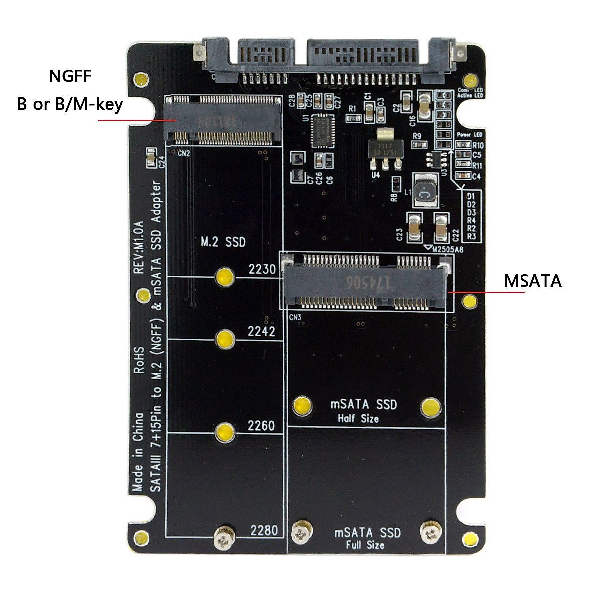 CableCC 2 in 1 Combo M.2 NGFF B-key & mSATA SSD to SATA 3.0 Adapter Converter Case Enclosure