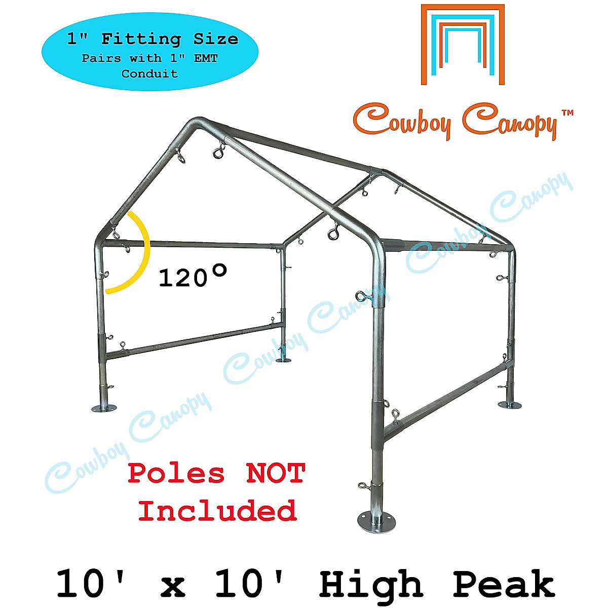 10' x 10' High Peak Canopy Fittings, DIY RV & Boat Carport, Party Tent, 1" EMT Metal Frame Parts