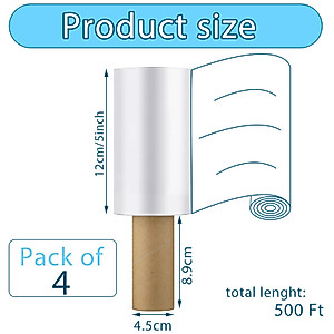 Outus 4 Rolls Wrap Plastic Film with Handle Plastic Bags for Ice Tattoo Plastic Wrap Suitable for Athletic Trainers to Hold Ice Pack in Place for Moving Supplies Stretch Shrink Wrap, 5 Inches x 500 ft