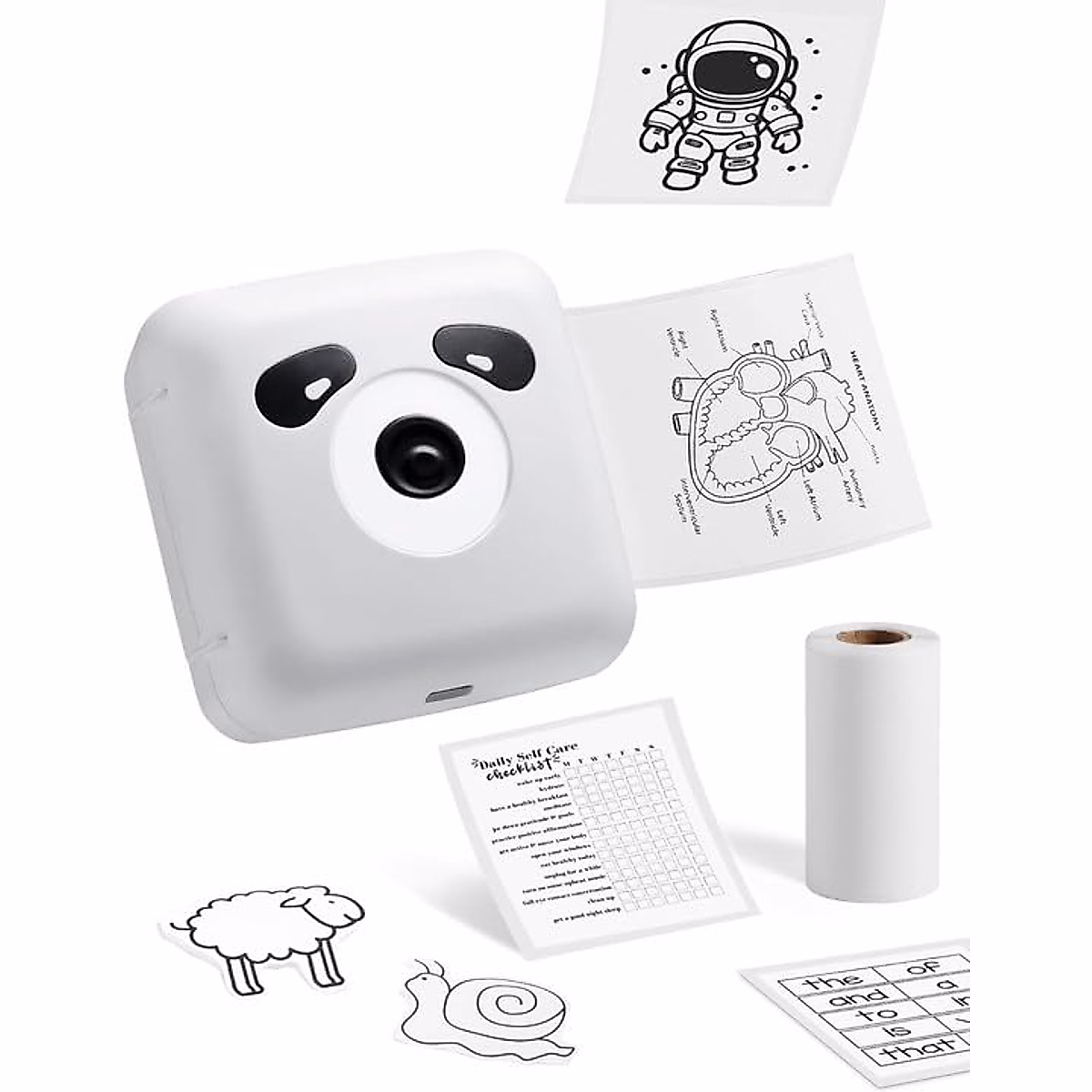 OFFNOVA Mini Printer, 300DPI Inkless Sticker Printer, Bluetooth Pocket Printer with 1 Roll Sticker Paper, Portable Study Printer for Pictures, Journals, DIY, Compatible with Phone & Tablet