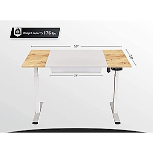 BANTI Height Adjustable Electric Standing Desk, 55 x 24 Inches Stand Up Desk with Pencil Holder, Sit Stand Desk with Light Rustic and White Top and White Frame, (B-SDE-55LW-S)