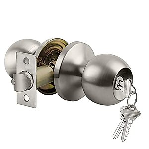 BESTTEN Keyed Entry Door Knob with Lock, Interior and Exterior Door Lock, Standard Ball, Satin Nickel
